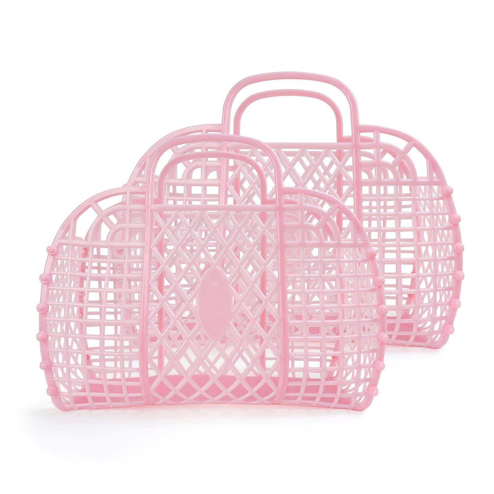 Gift Basket Toddler Purse Girls Jelly Beach Bag Plastic Beach Tote Storage Easter Baskets for Kids Light Pink Set of 2