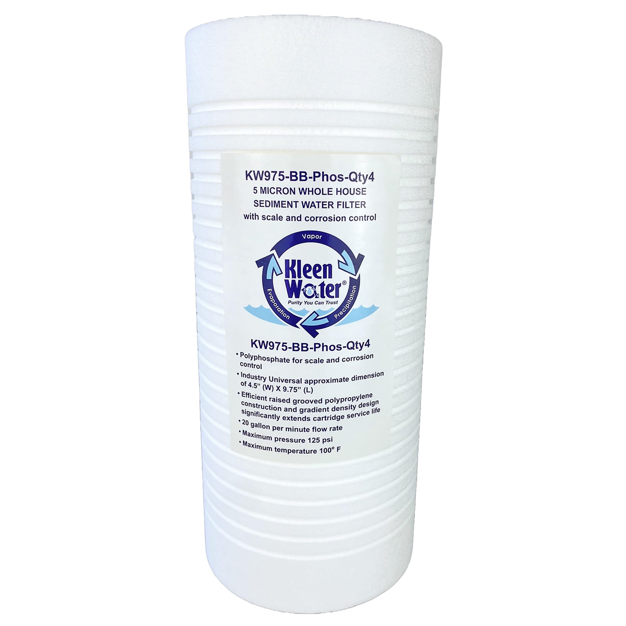 KleenWater KW975-BB-Phos Scale Corrosion Hardness Sediment Filter 4.5 X 10 Inch, Set of 4
