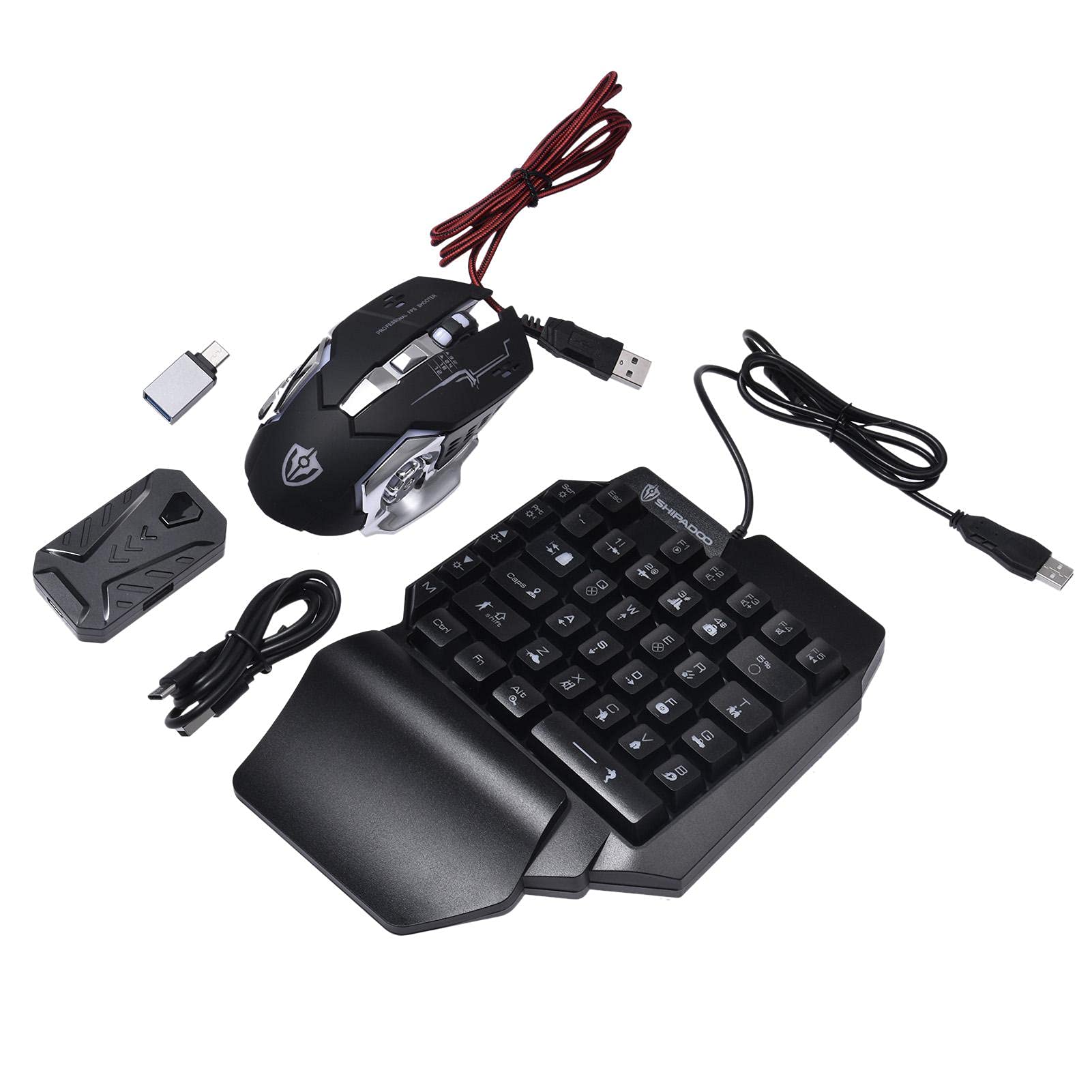 Enjovdery One Hand Gaming Keyboard and Mouse - Portable Mini Single Gamer Keypad Wired Mechanical Feel Rainbow Backlight Half Keyboard for NS Switch Laptop PC Desktop