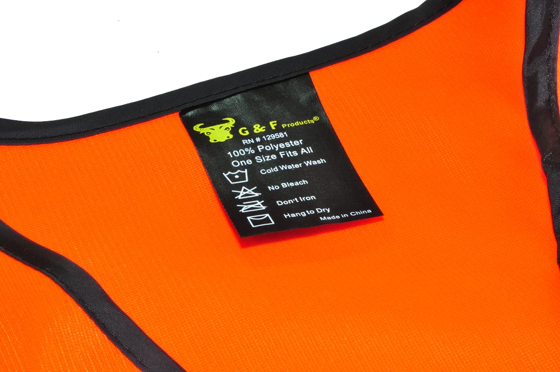 G & F 41113 Industrial Safety Vest with Reflective Stripes, Neon Orange