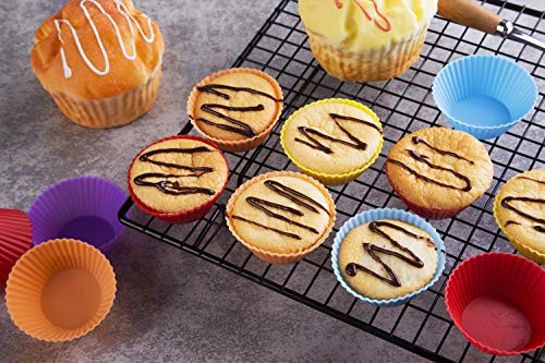 Mirenlife Silicone Cupcake Liners Reusable Silicone Baking Cups Nonstick Muffin Molds Easy Clean Silicone Muffin Liners, 24 Pieces in 8 Rainbow Colors