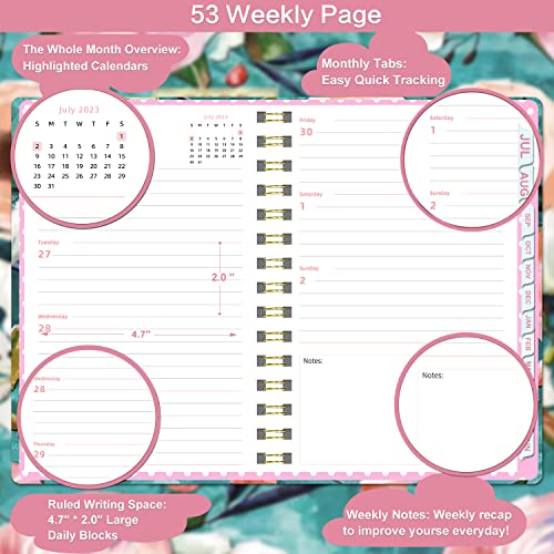 Dzhzal 2023-2024 Academic Planner - Weekly & Monthly Planner with Tabs, July 2023 - June 2024, 8.5" x 6.3", Hardcover with Elastic Closure,Twin-Wire Binding,Thick Paper,Inner Pocket