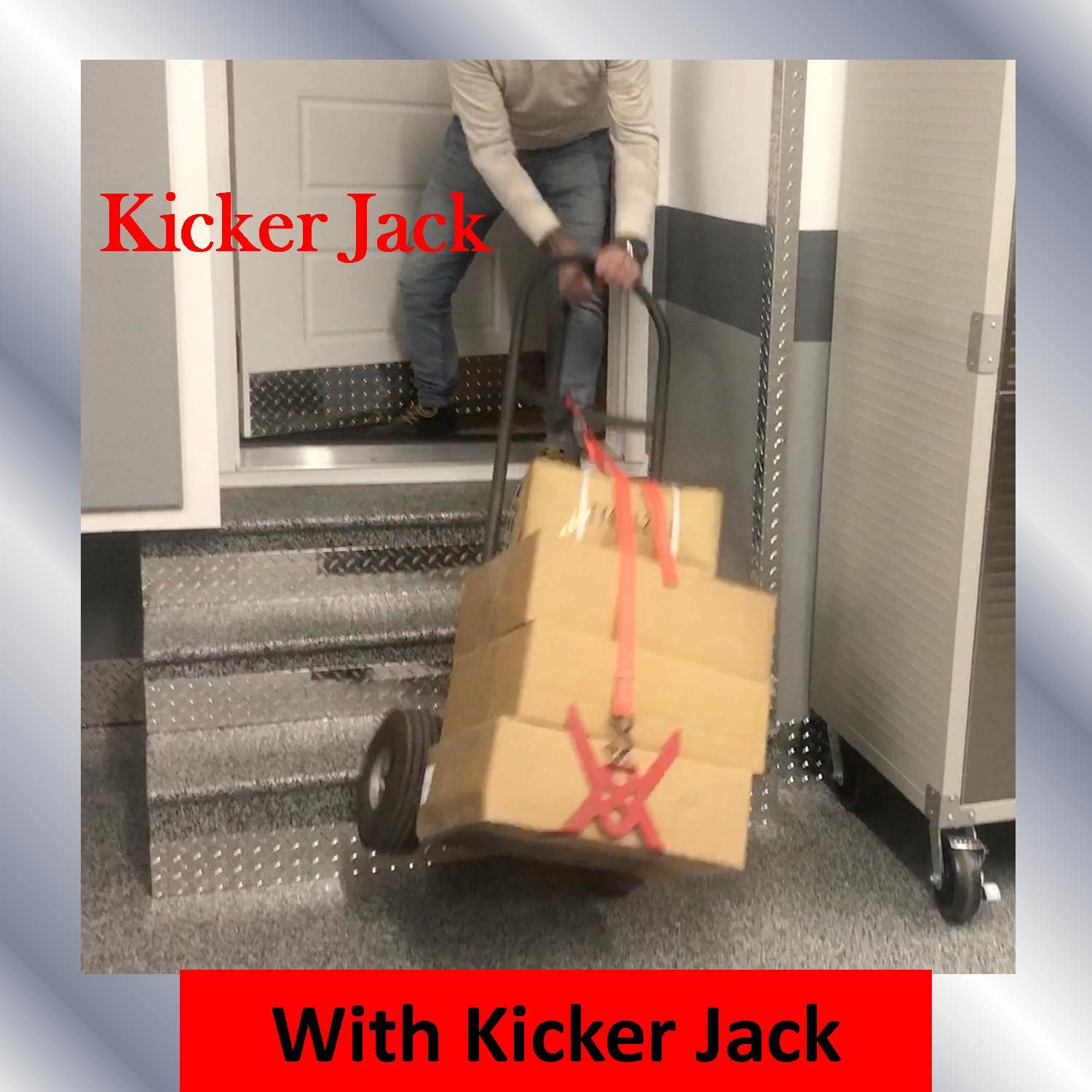 Keyfit Tools Kicker Jack Hand Truck Two Wheeler Dolly No Tip Bracket Secures The Front End of Over Sized Boxes That Tip Off The 2 Wheeled Dolly Hand Cart Compatible with All Brands Curbs No Problem