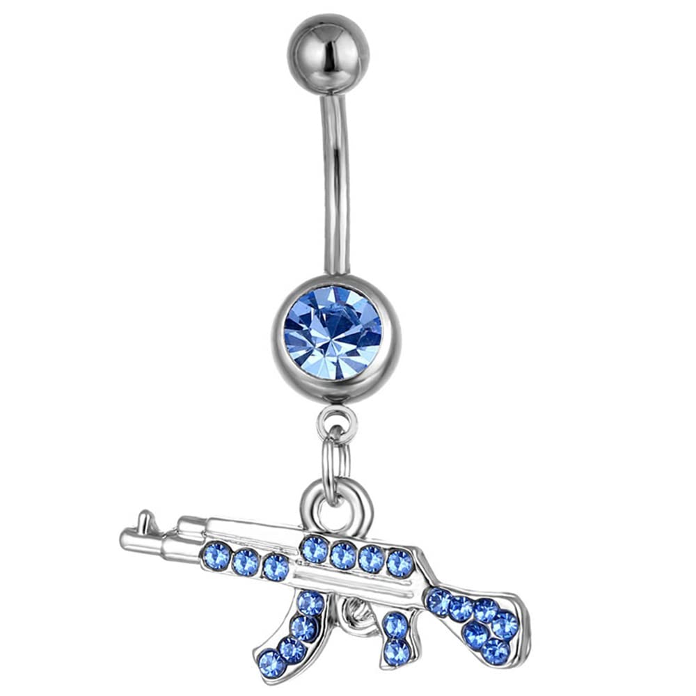 Fuqimanman2020 Rifle Gun Belly Button Ring Assault Rifle Pendant Navel Ring Body Piercing Jewelry for Women Men(Blue)