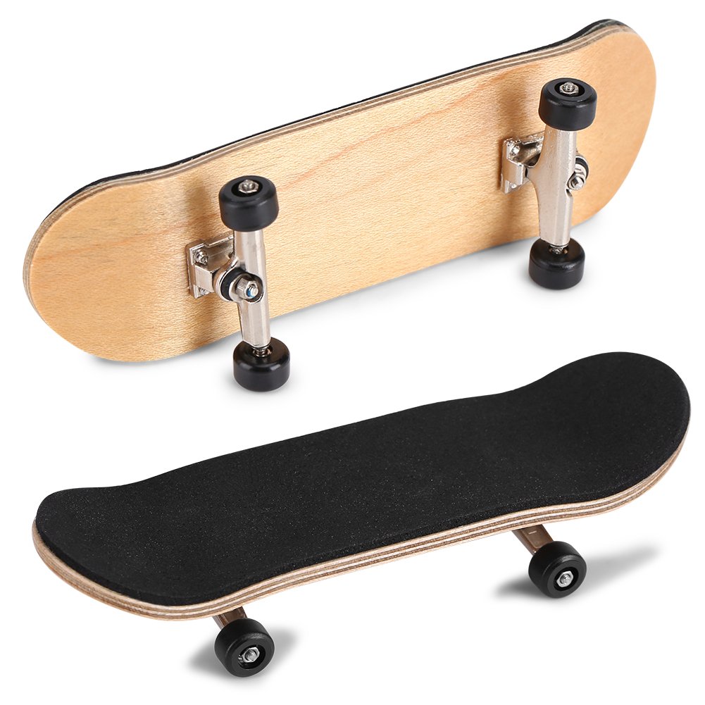 Duokon Fingerboard Skateboard, 1Pc Maple Wooden+Alloy Fingerboard Finger Skateboards with Box Reduce Pressure Kids Gifts(Black)