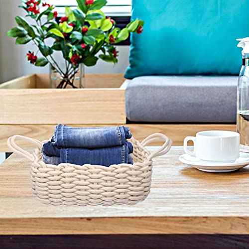 Sewroro 2PCS Cotton Thread Hand-woven Desktop Storage Basket Cotton Woven Storage Basket Sundries Storage Basket (mixed style)