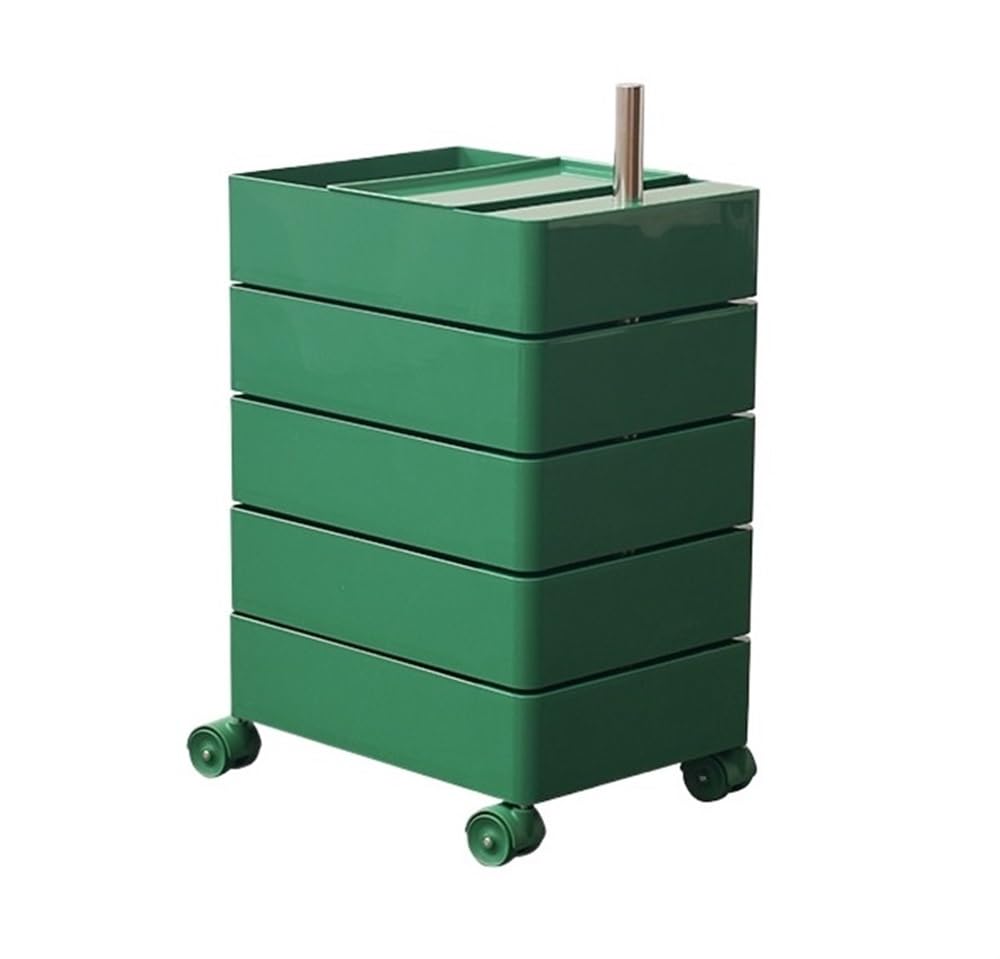 PUNEKO Versatile 5 Drawer Chest with Wheels, End Table with Rotating Drawers, ABS Mobile File Storage Cabinet for Office, Home (Color : Dark Green, Size : 42 * 32 * 72cm)