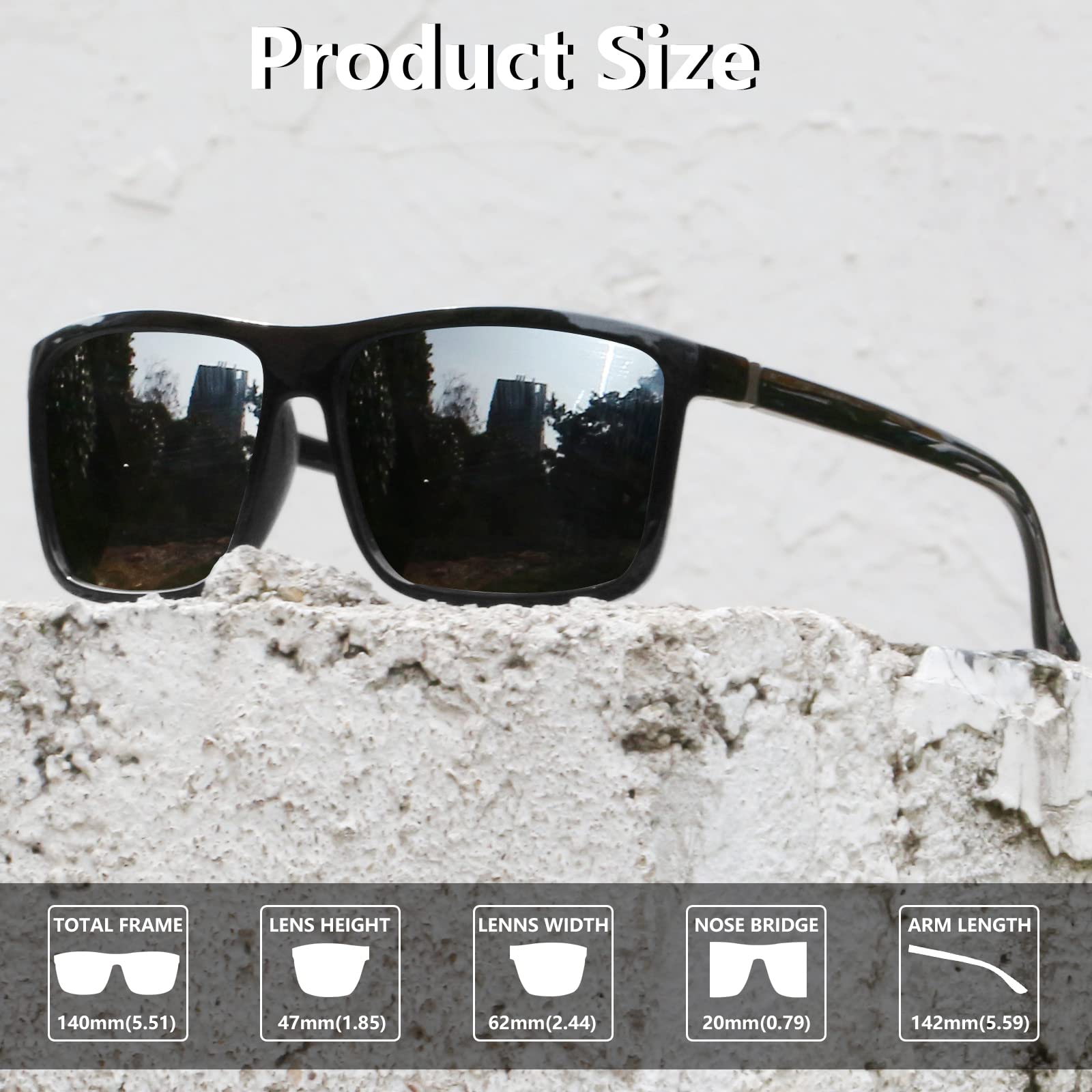 FURISHQI 3 PACK Square Polarized Sunglasses for Men Vintage Style Driving Travel Sun Glasses 100% UV Protection Goggles
