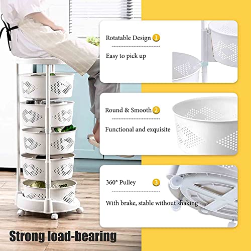 Multi-Layer Kitchen Storage Rack, Detachable Breathable Rotating Fruit Vegetable Organizer, with Lockable Casters, for Kitchen Bedroom, Bathroom,3 Tier