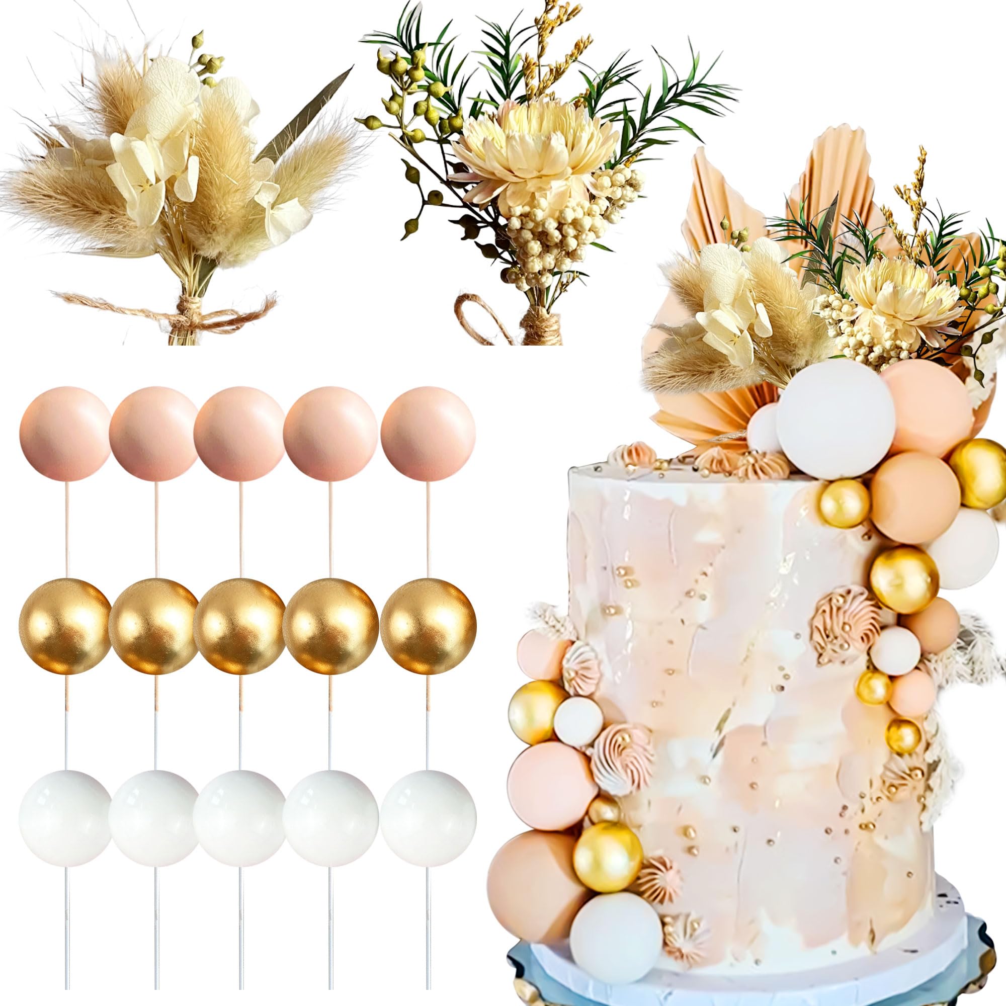 JeVenis Natural Boho Cake Topper Boho Cake Decorations Cake Flowers Decorations Floral Cake Topper for Baby Shower Wedding Bridal Birthday Party Supplies