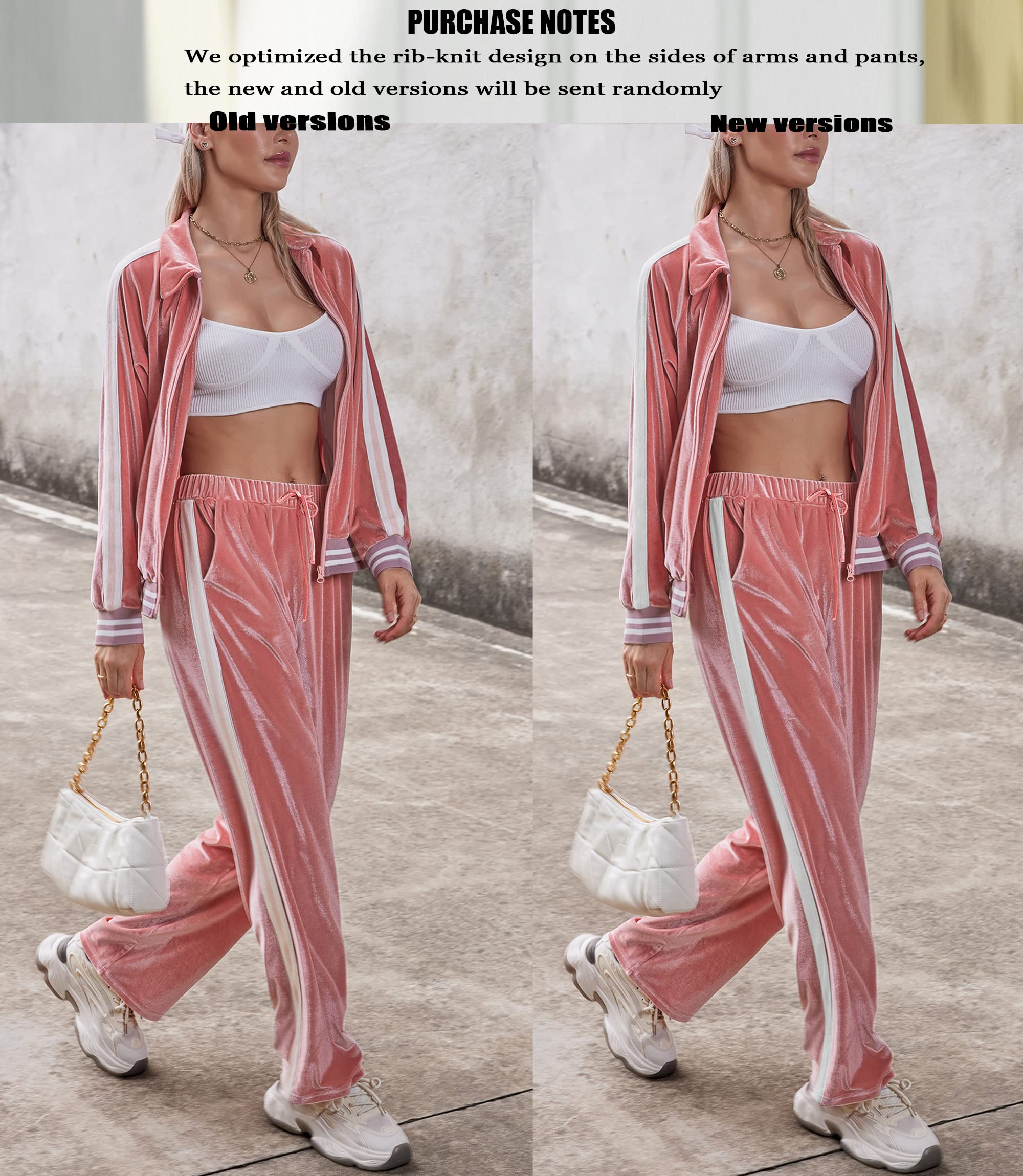 Ekouaer Women's Velour Tracksuit Stand Collar Loungewear Long Sleeve Pajamas Set Zip-Up Jacket and Matching Pants Pink M