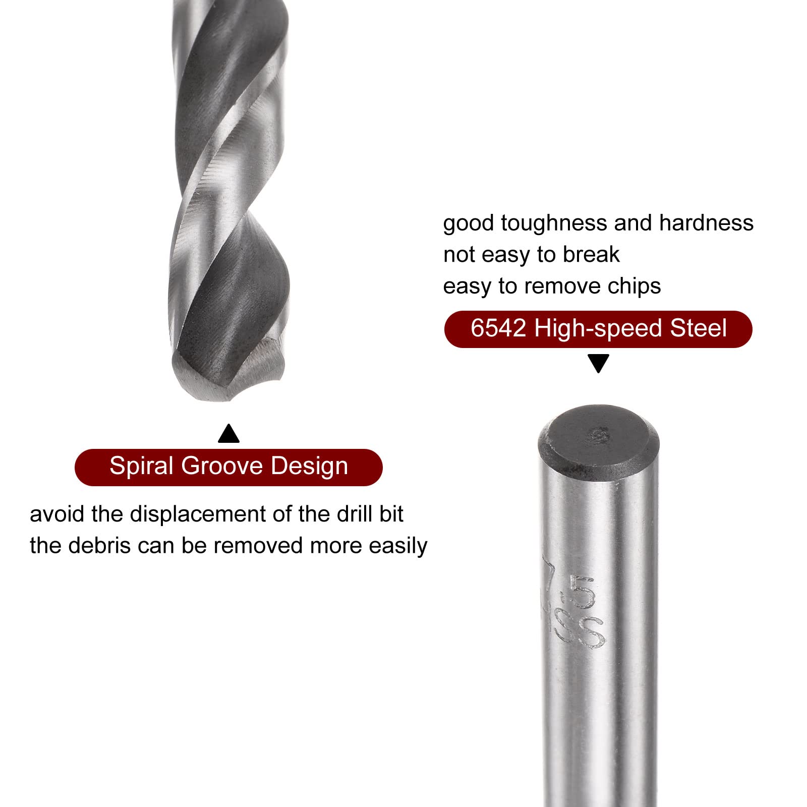 HARFINGTON 6542 High-Speed Steel Twist Drill Bit, 7.5mm Drill Bit 250mm Length Extended Straight Shank Black Oxide Ground Drill Bit for Steel Aluminum Alloy