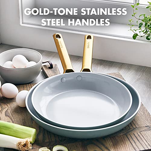 GreenPan Reserve Hard Anodized Healthy Ceramic Nonstick, 10" and 12" Frying Pan Skillet Set, Smokey Blue