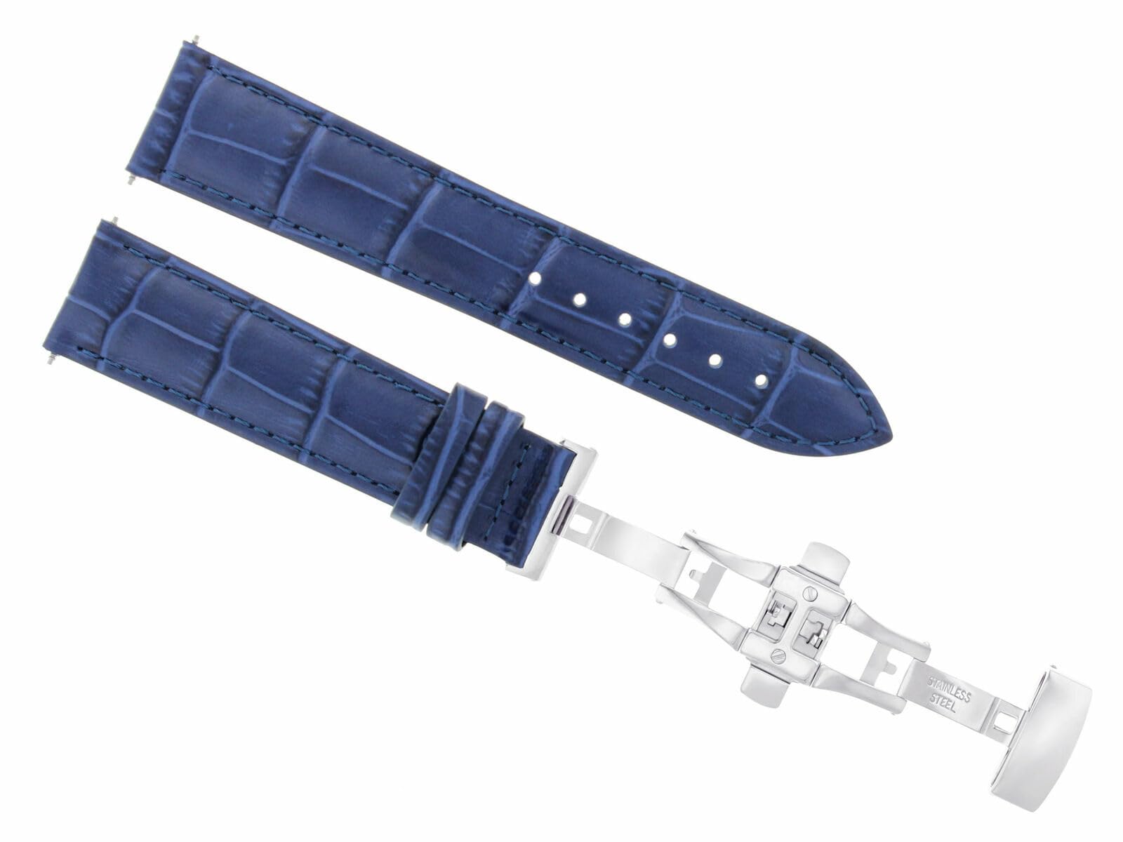 Ewatchparts 19MM BLUE LEATHER WATCH STRAP COMPATIBLE WITH IWC PILOT PORTUGUESE PILOT BUTTERFLY CLASP