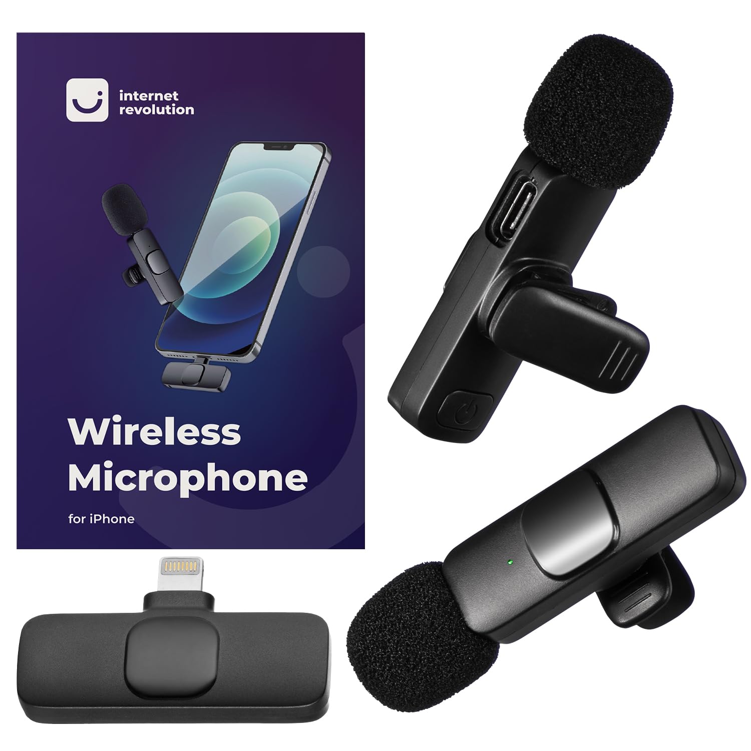 Internet Revolution Wireless Microphone for iPhone | Studio-Quality Mic for Vlogging, Podcasting, and More | Bluetooth Lavalier Mic 2 Pack | Mini Mics for YouTube Sensation | Wireless iPhone Mic