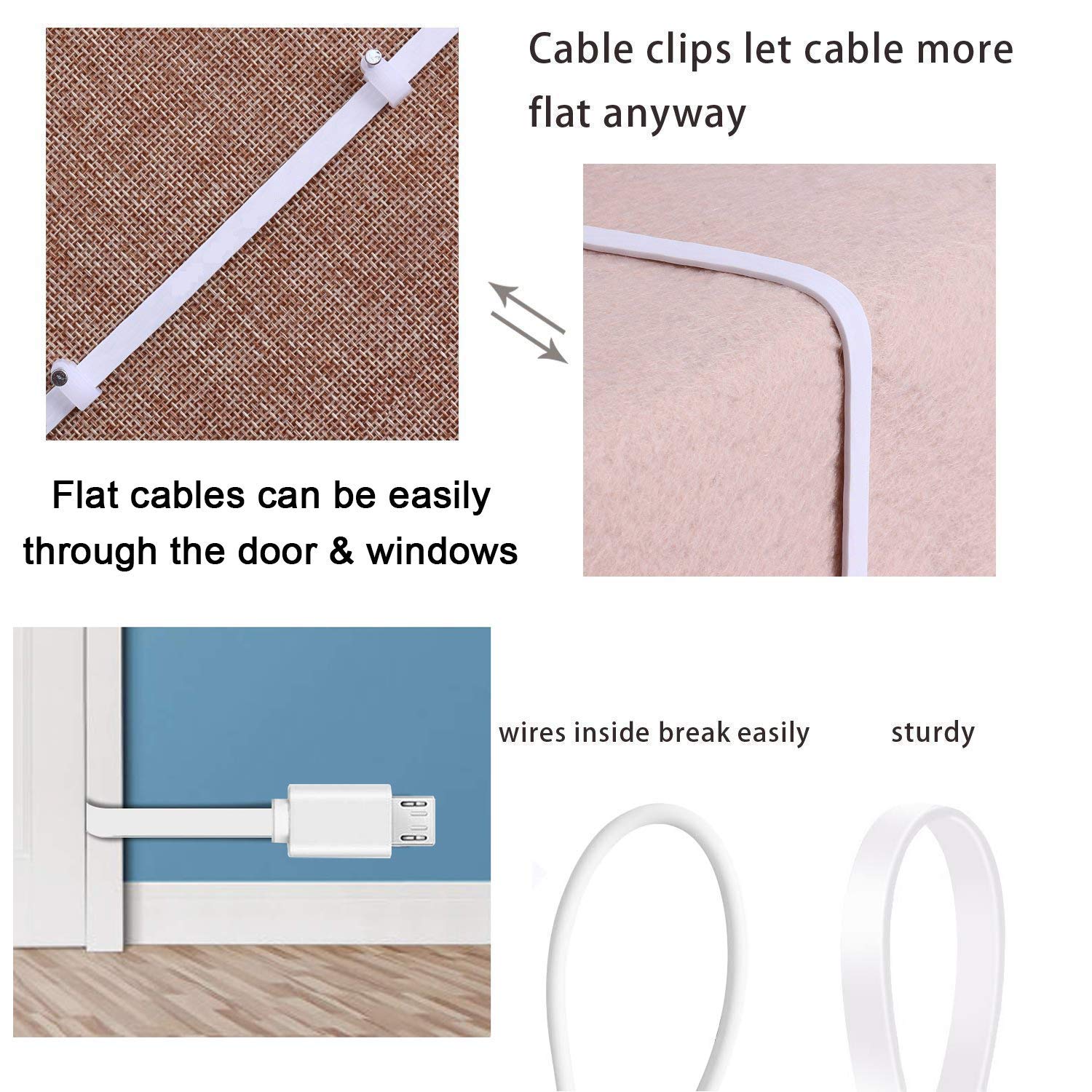 LUOYEE 40FT Flat Power Extension Cable Compatible with Wyze Cam/Wyze Cam Pan,Yi Camera,Blink Mini/Blink XT Cam,USB to Micro USB and Charging Cord for Home Security Camera