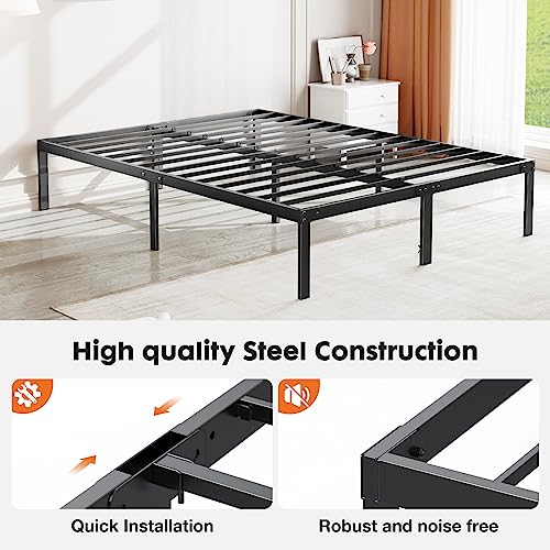Sweetcrispy King Bed Frame - Heavy Duty Metal Platform Bed Frames King Size with Storage Space Under Frame, 14 Inches, Sturdy Steel Slat Support, No Box Spring Needed