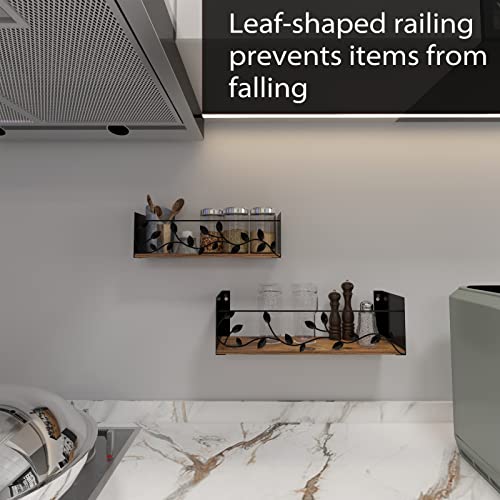Pemtow Leaf-Shaped Floating Shelves for Wall Decor, Wood Hanging Decorative Wall Shelf for Bedroom, Living Room, Bathroom, Kitchen, Nursery Storage