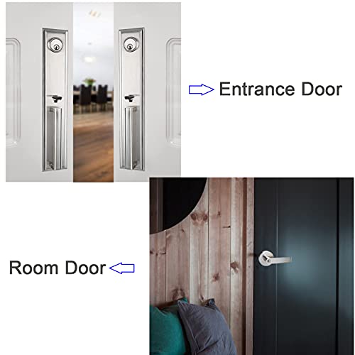 NEWBANG Satin Nickel Door Handle, 2 Pack Lever Front Lock Set2011-SN-SET and HTL02-SN-PS Handleset with Lockset (Double Handleset, 1 + Lever, Nickel)
