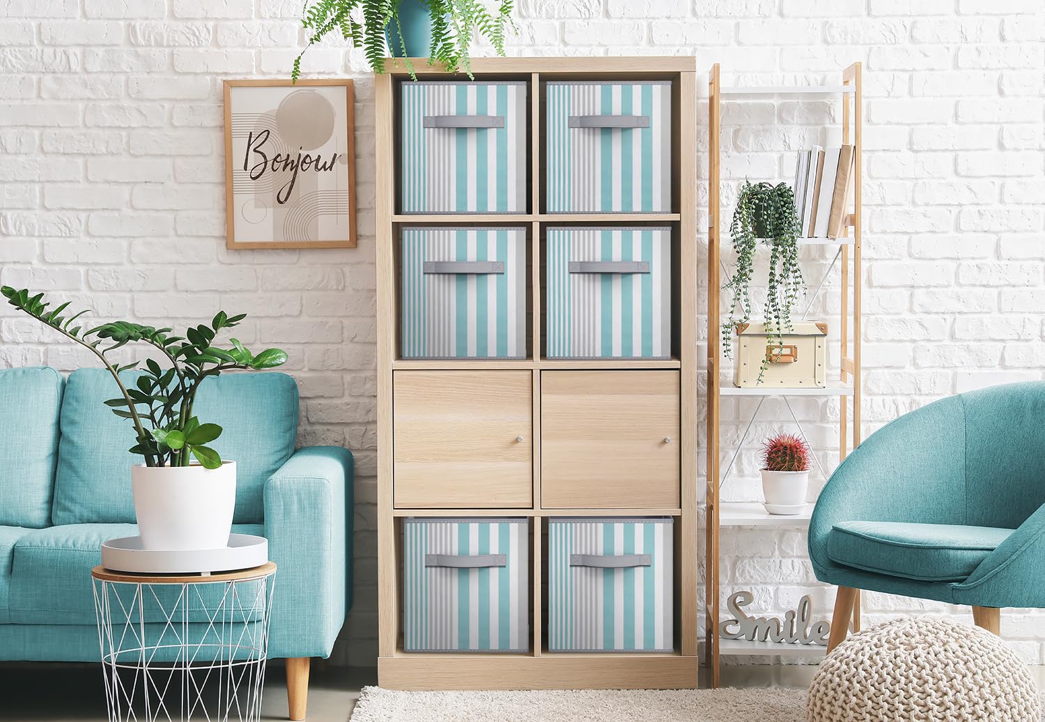 Sorbus 11 Inch Cube Storage Bin - 6 Foldable Storage Cubes for Shelf, Toy Box, Cubby and Closet Organizer - Pattern Aqua Collapsible Cloth Cube Storage Bins for Home Organization, Nursery, Bedroom