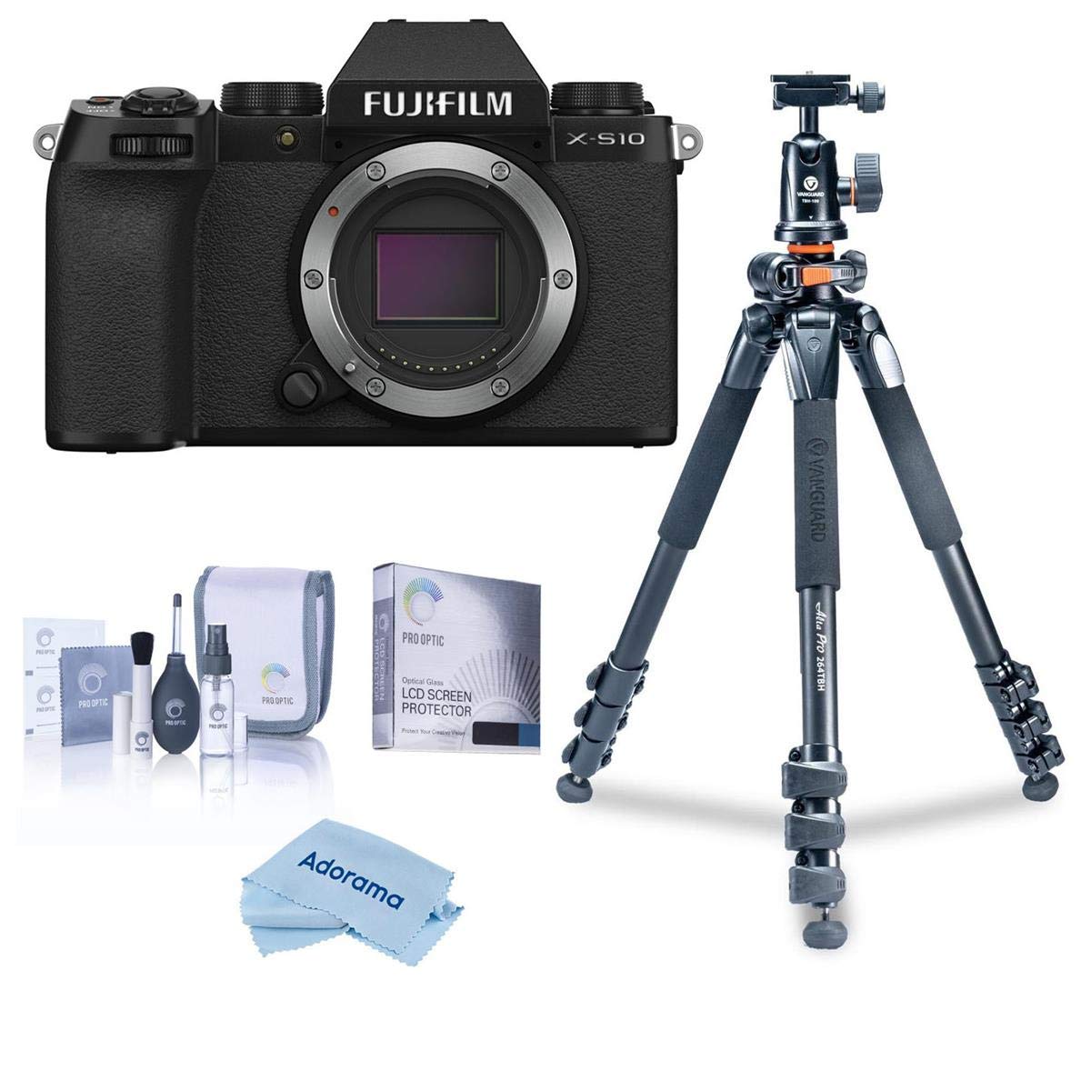 Fujifilm X-S10 Mirrorless Camera, Black - Bundle with Tripod Kit