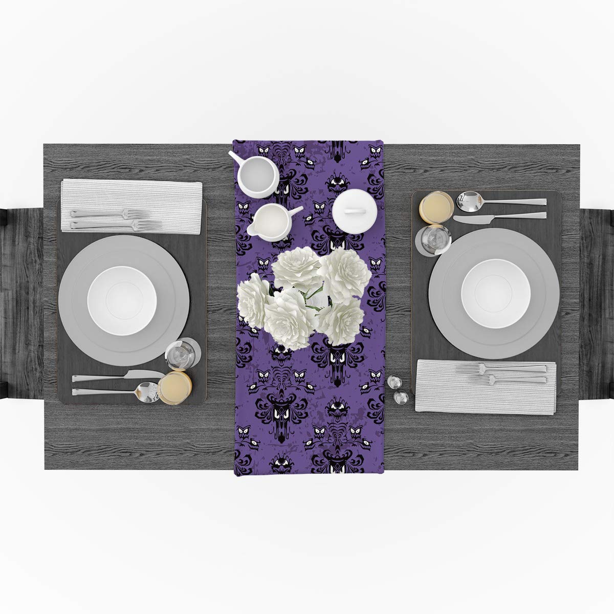 Halloween Table Runner Party Supplies Fabric Decorations for Wedding Birthday Baby Shower 13x70inch Haunted Mansion