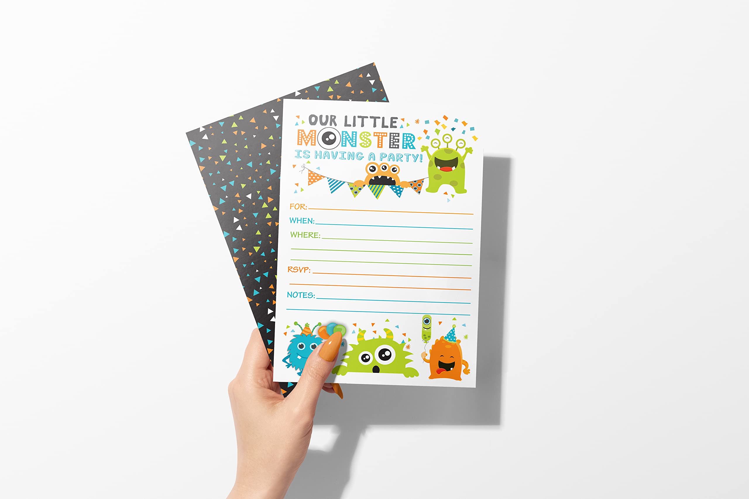 Your Main Event Prints Monster Birthday Invitations - Little Monster Birthday Party Invites - 20 Fill-In Monster Party Invitations With White Envelopes
