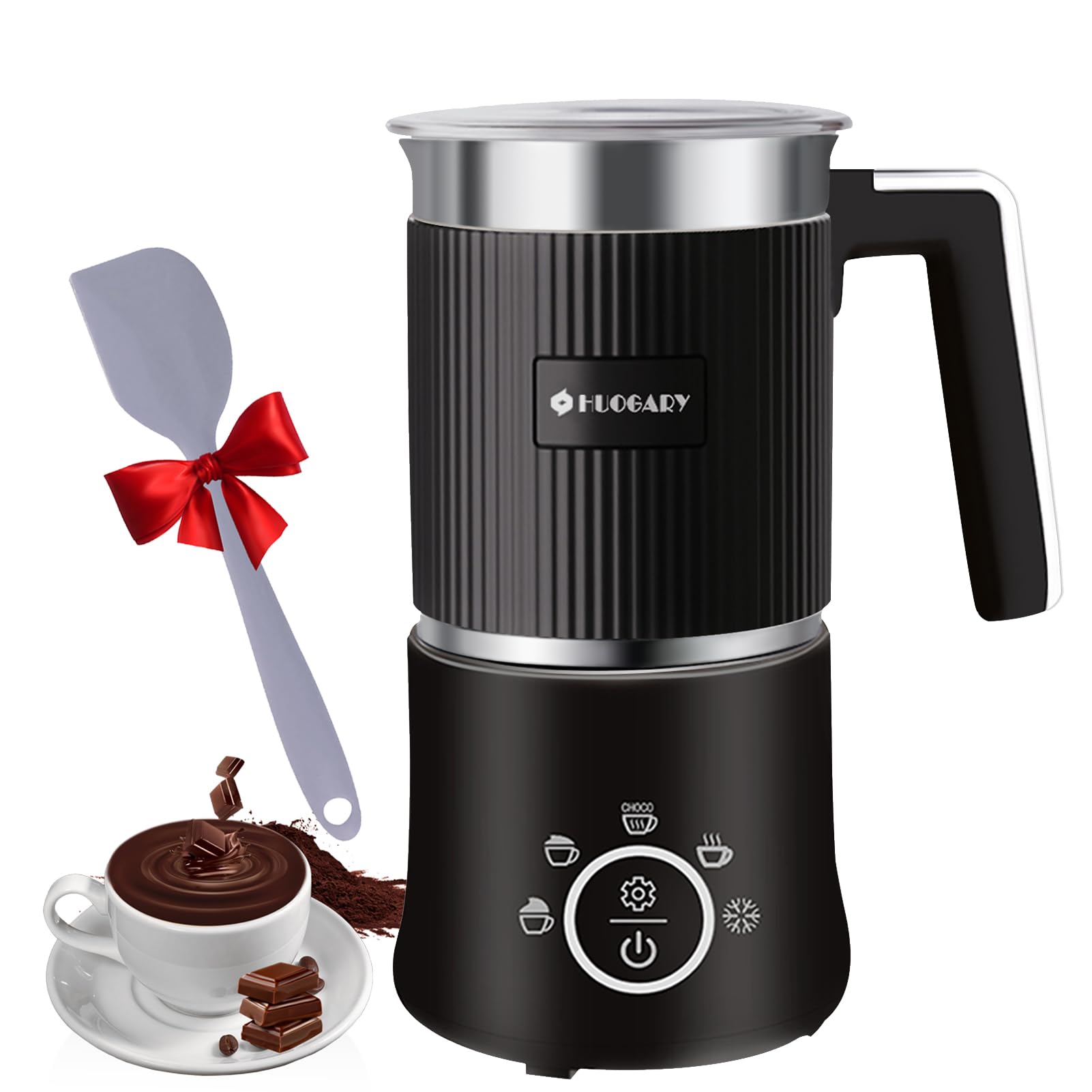 Huogary Electric Milk Frother and Steamer - 4 In 1 Hot and Cold Foam Maker, 10.1-ounce Large Capacity,Automatic Milk Warmer for Lattes, 120V (Black)