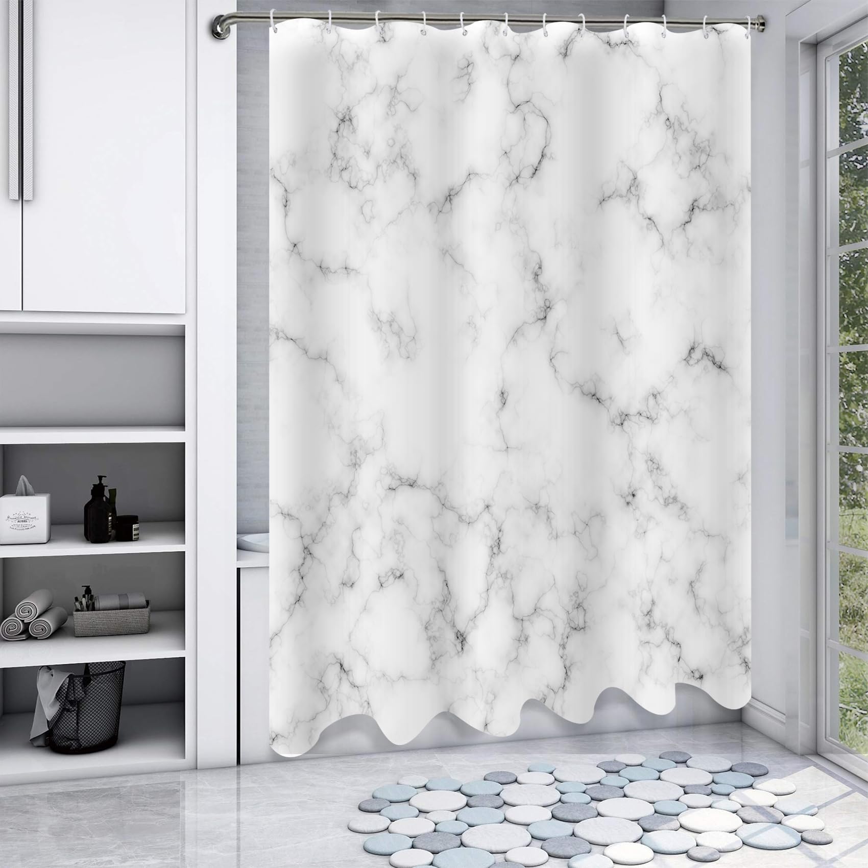 DuriLolly White Marble Shower Curtain 71x71 inch Abstract Gray White Texture Granite Shower Curtains Modern Ombre Cracked Art Bathroom Decor Waterproof Fabric Curtains Set Include Hooks