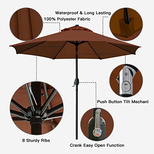 Sunnyglade 9' Patio Umbrella Outdoor Table Umbrella with 8 Sturdy Ribs(Brown)