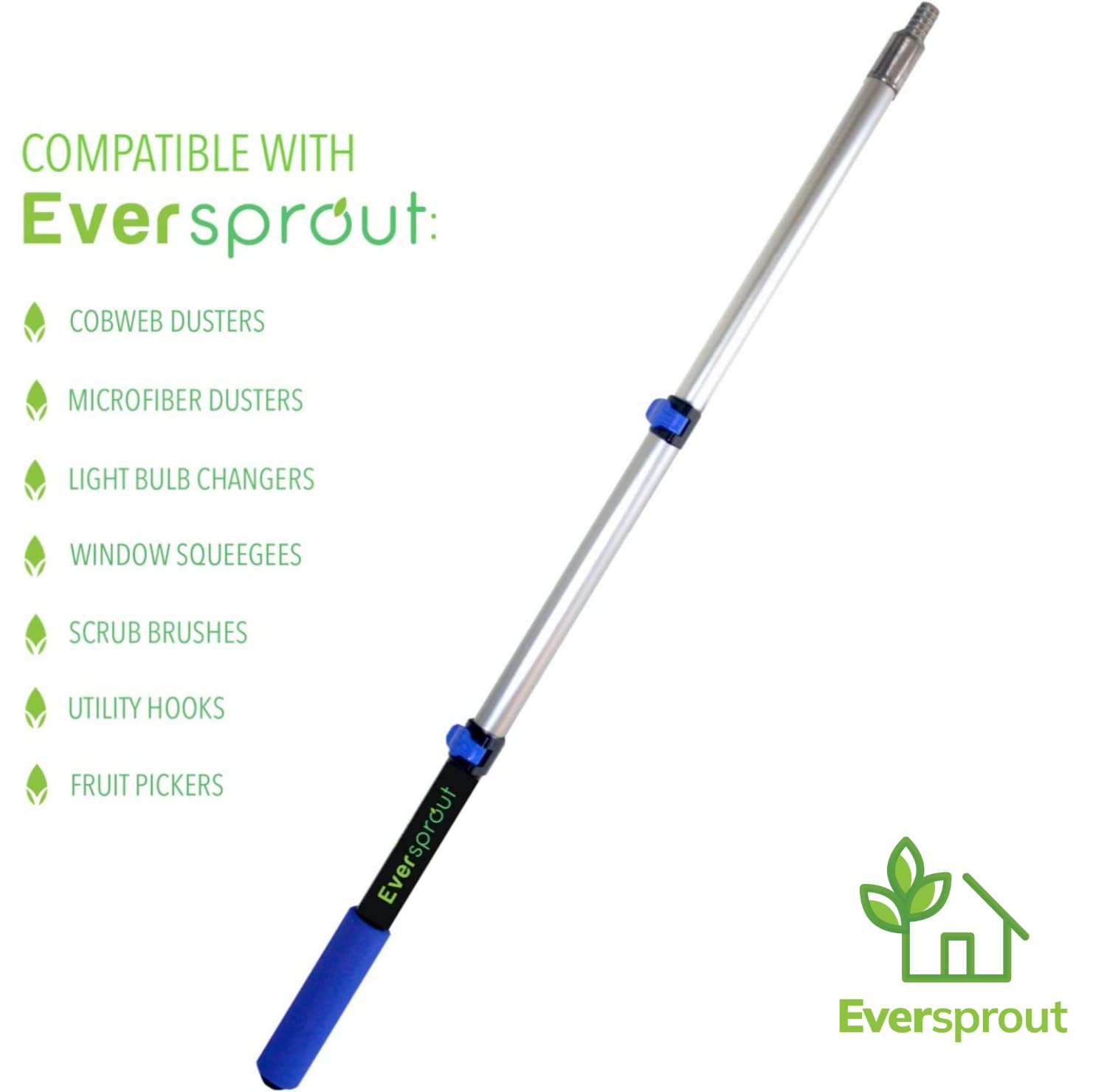 EVERSPROUT 1.5-to-3 Foot Light Bulb Changer and Extension Pole Combo | Extendable Padded Bulb Gripper securely fits Standard Bulbs, Florescent, LED, Incandescent Bulbs, More