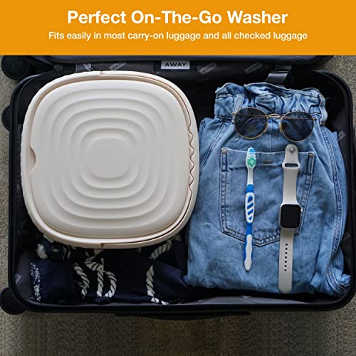 Foldable Washing Machine with Drain Basket and 2 Hangers - Mini Portable Washing Machine, Mini Washer, Portable Washer Machine - 6L Capacity, Plugin, Natural Cream Color - Perfect for Compact Living