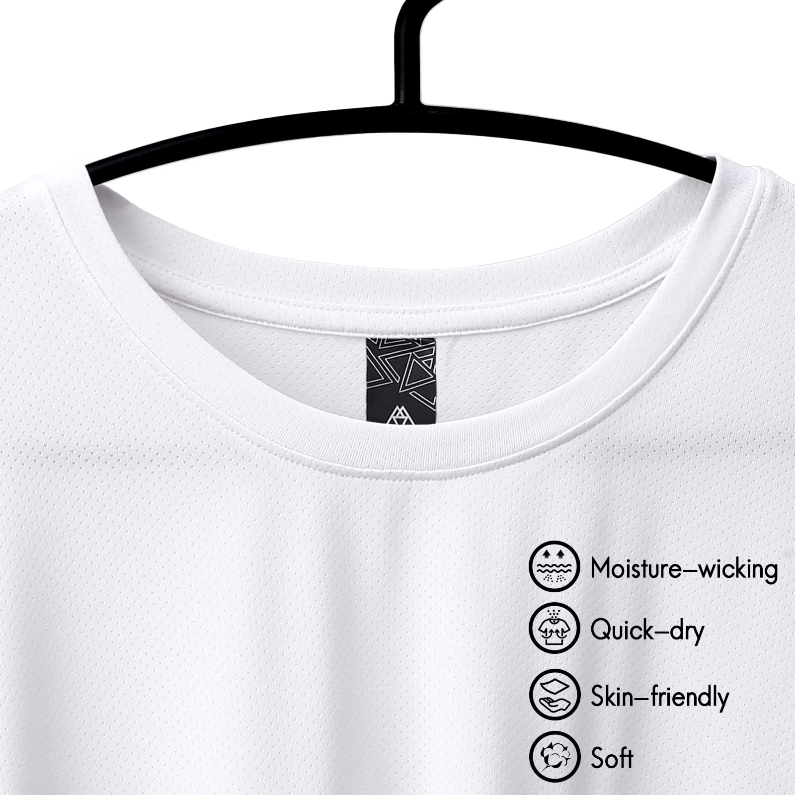 Haimont Mens White Active Quick Dry Crew Neck T Shirts with Pocket, Athletic Running Gym Workout Polyester Short Sleeve Tees, White, X-Large