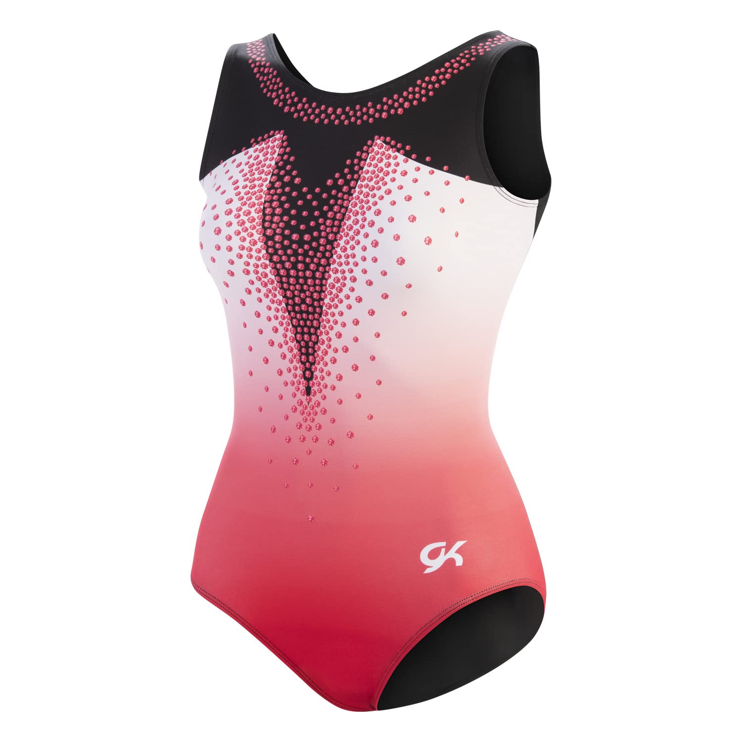 GK Girls Dazzling Diamonds Gymnastics Leotard - Dance Costume with Matching Scrunchie for Toddlers, Children, Juniors (AM, Red)