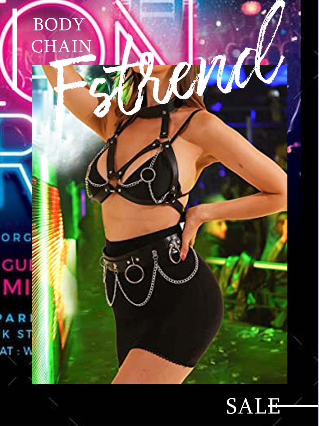 Fstrend Leather Waist Chain Belt Body Chains Punk Harness Chains Rave Prom Body Jewelry Accessory for Women.
