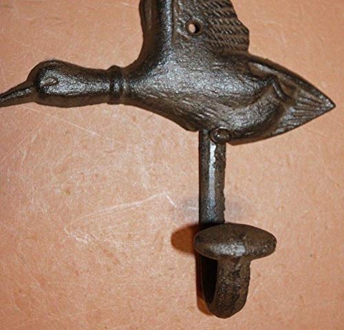 Southern Metal Duck Hunter Rustic Home Decor, Cast Iron Duck Retriever Dog, Bundle of 5 Coat Hat Wall Hooks