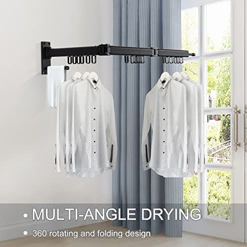 SUTINE Wall Mounted Clothes Drying Rack Folding Indoor, Collapsible Laundry Drying Rack Space-Saver, Heavy Duty Drying Rack Clothing with Hanger Storage Bar for Balcony, Bathroom, Bedroom