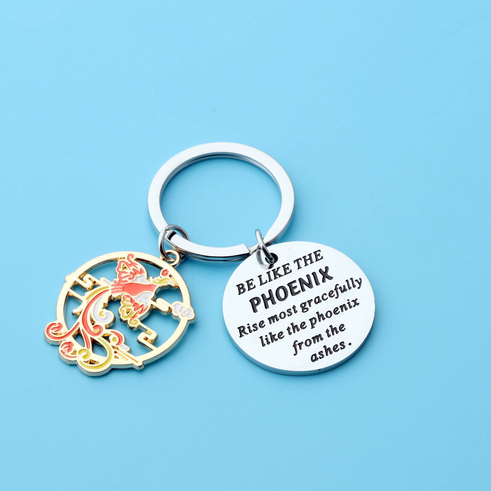 FUSTMW Phoenix Keychain Inspirational Phoenix Gifts Rising Phoenix Pendant Jewelry Encouragement Recovery Graduate Gifts (Red)