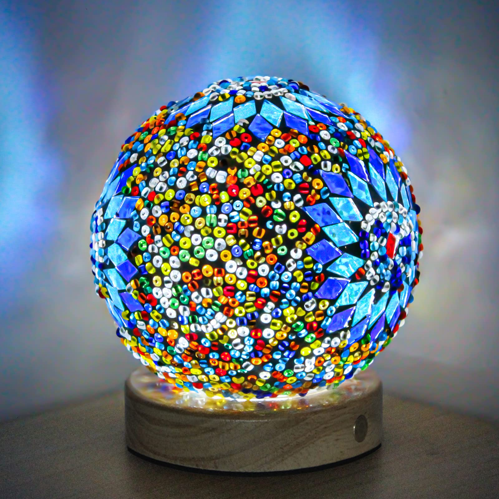 hanvate Turkish Style Handmade Night Light with Wooden BaseTurkish Table lamp with Infinitely Adjustable Brightness and USB Charging-fornightlight,Kids Room and Adult Room Bedroom Bedside Lamps