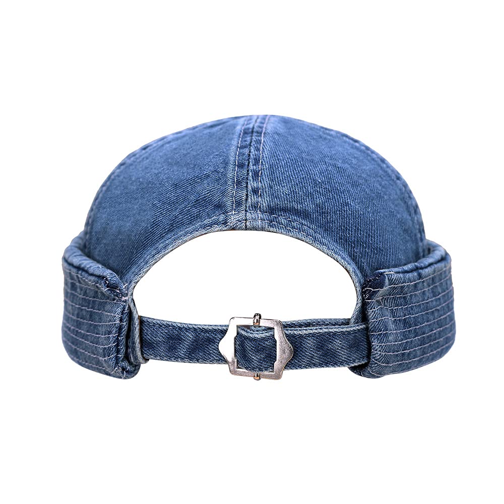 HUIYAO Washed Denim Beanie Hat Vintage Docker Cap for Men Women, Fashion Leisure Brimless Cuff Rolled Harbour Hat Adjustable Fisherman Caps