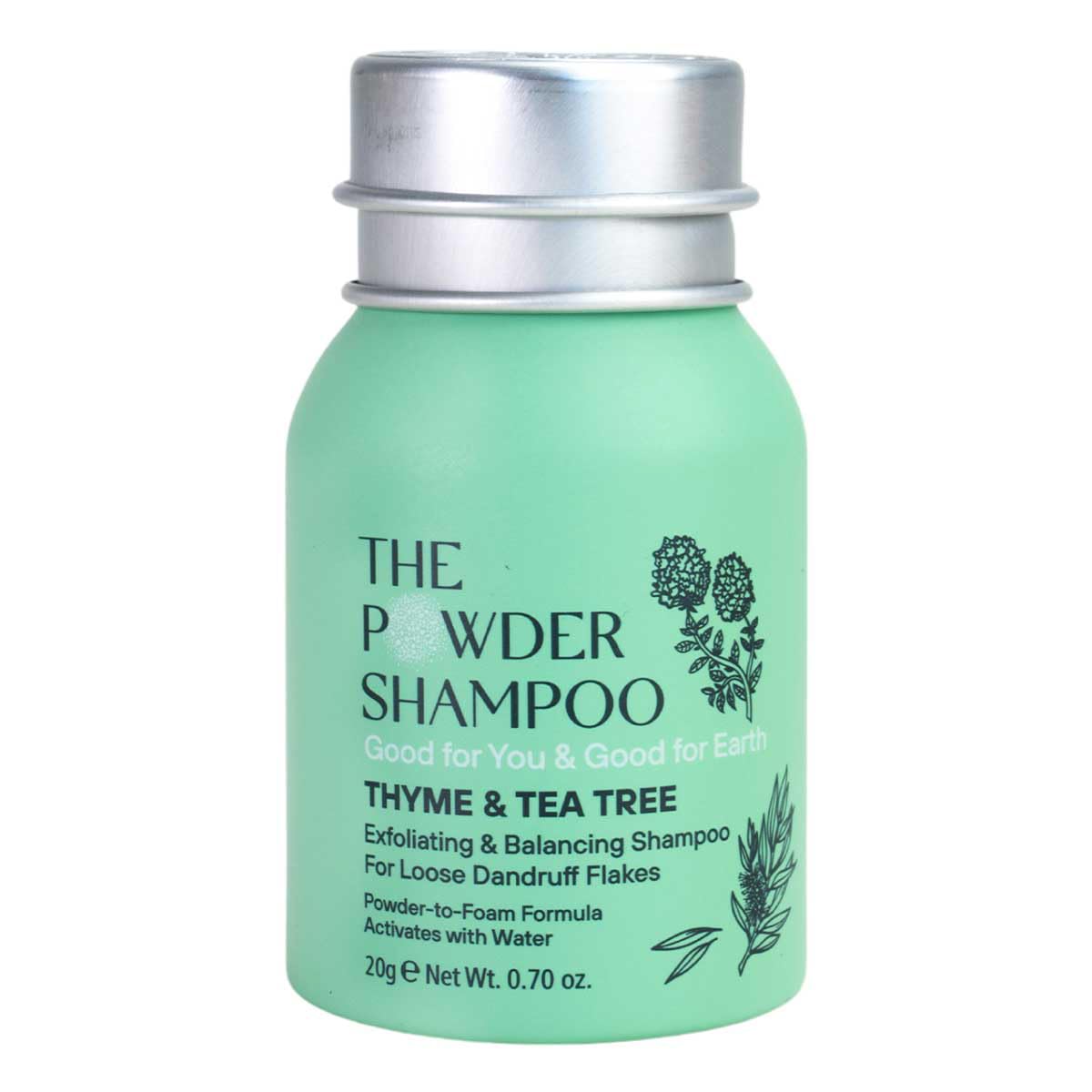 Invigorating Foaming Powder Shampoo for Thinning Hair | 20x Washes | Vegan, Eco-Friendly, Bergamot, Thyme 0.7 Oz Mini Aluminum Bottle