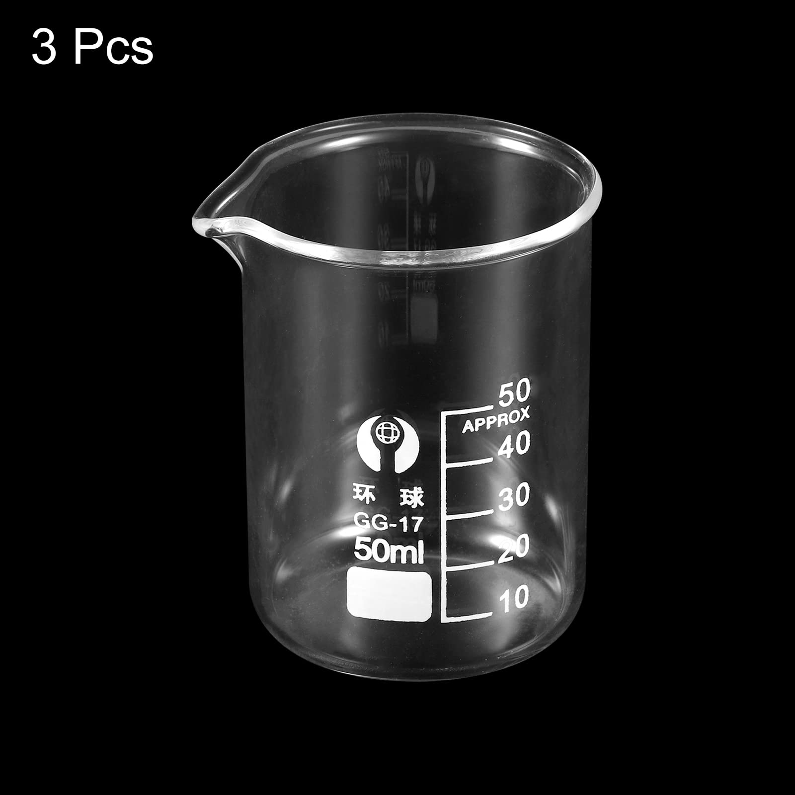 PATIKIL 3Pcs 50ml Low Form Glass Beaker, 3.3 Borosilicate Glass Graduated Printed Scale Measuring Cups with Spout for Kitchen Lab Liquids