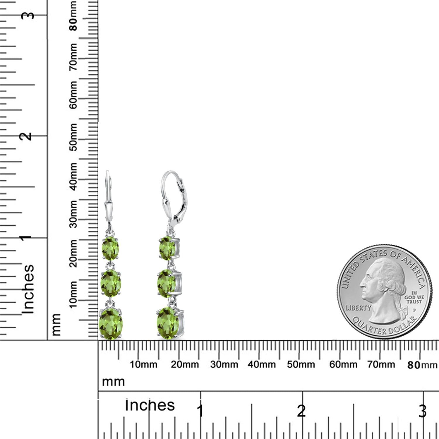 Gem Stone King 925 Sterling Silver Gemstone Birthstone 3-Stone Drop Dangle Earrings | Oval 8X6MM 7X5MM and 6X4MM | Three Stone Leverback Earrings For Women
