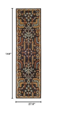 SAFAVIEH Heritage Collection 2'3" x 12' Charcoal / Multi HG409A Handmade Traditional Oriental Premium Wool Runner Rug