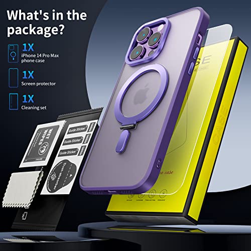 niufoey for iPhone 14 Pro Case with Magnetic Invisible Stand [Compatible with Magsafe] Shockproof Slim Translucent Matte Cases for iPhone 14 Pro 6.1 Inch,Deep Purple