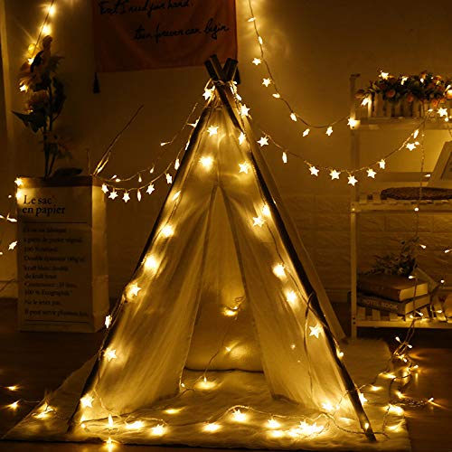 E-lishine 19ft /40LED Stars String Light Battery Operated,Decorative Stars Lights for Home, Party, Christmas, Wedding, Garden (19, Warm White)