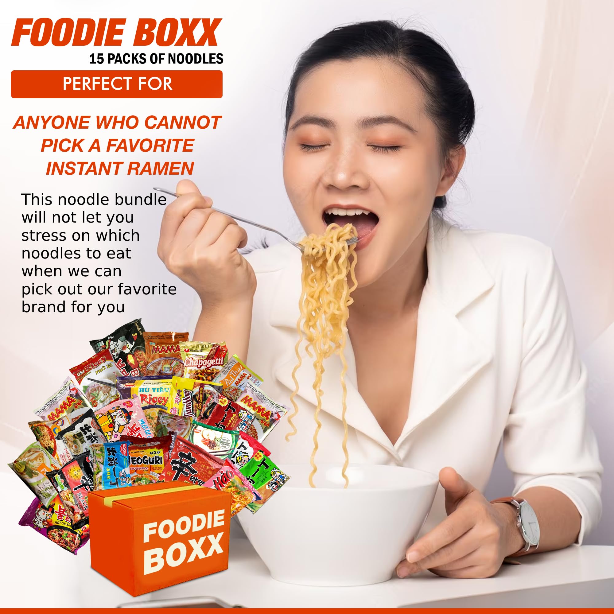 FOODIE BOXX Asian Instant Ramen Noodles Variety Pack with Cookies & Chopsticks (Original)