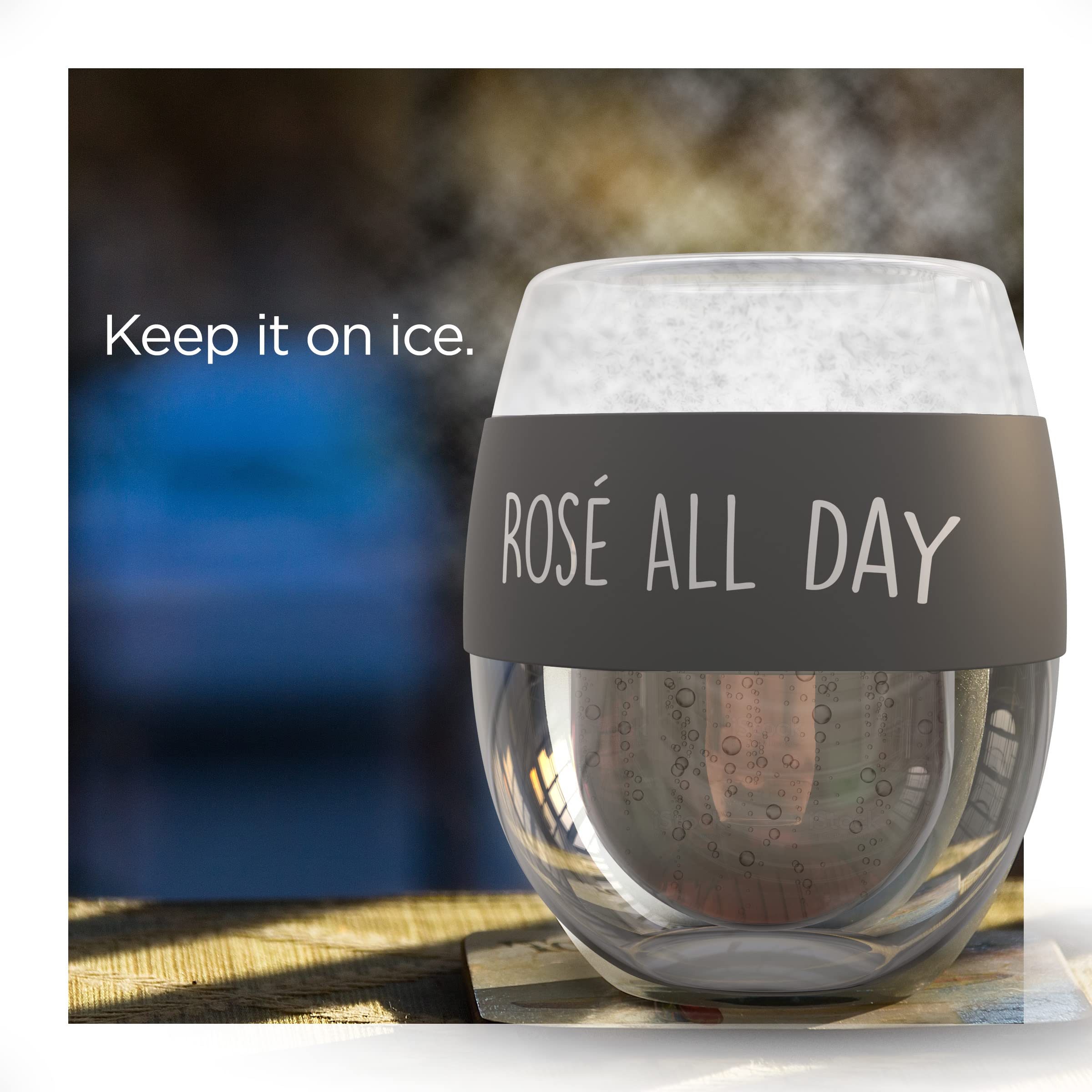 GALVANOX Freezer Chilled Stemless Wine Glass, Double Walled Insulated Frozen Chiller Cup (8.5oz) Fun Wine Lover Gift for Women/Her Rose All Day (Gift Boxed)