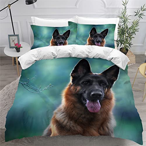 Quilt Cover Twin Size German Shepherd 3D Bedding Sets Shepherd Dog Duvet Cover Breathable Hypoallergenic Stain Wrinkle Resistant Microfiber with Zipper Closure,beding Set with 2 Pillowcase
