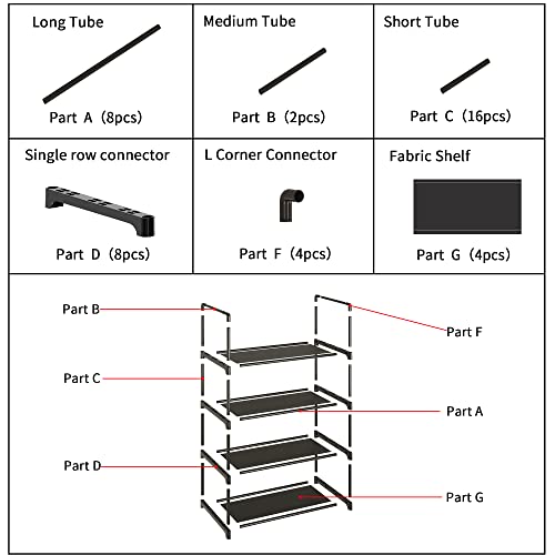 Yegazte Upgrade Stackable Small Shoe Rack, 4-Tier Nonwoven Shoe Storage Organizer with Handle for Entryway, Hallway and Closet (Black)